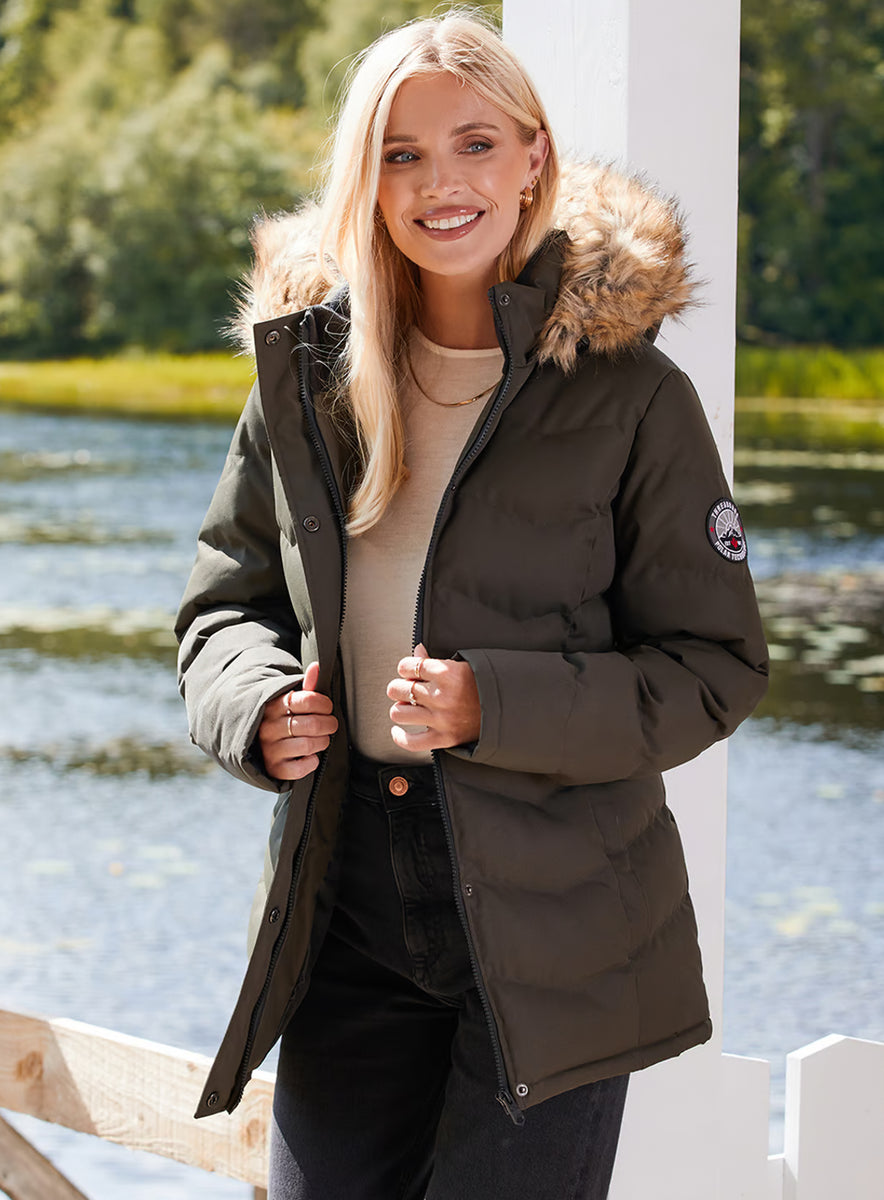 Threadbare Woodie Hooded Short Padded Jacket With Faux Fur Trim ...